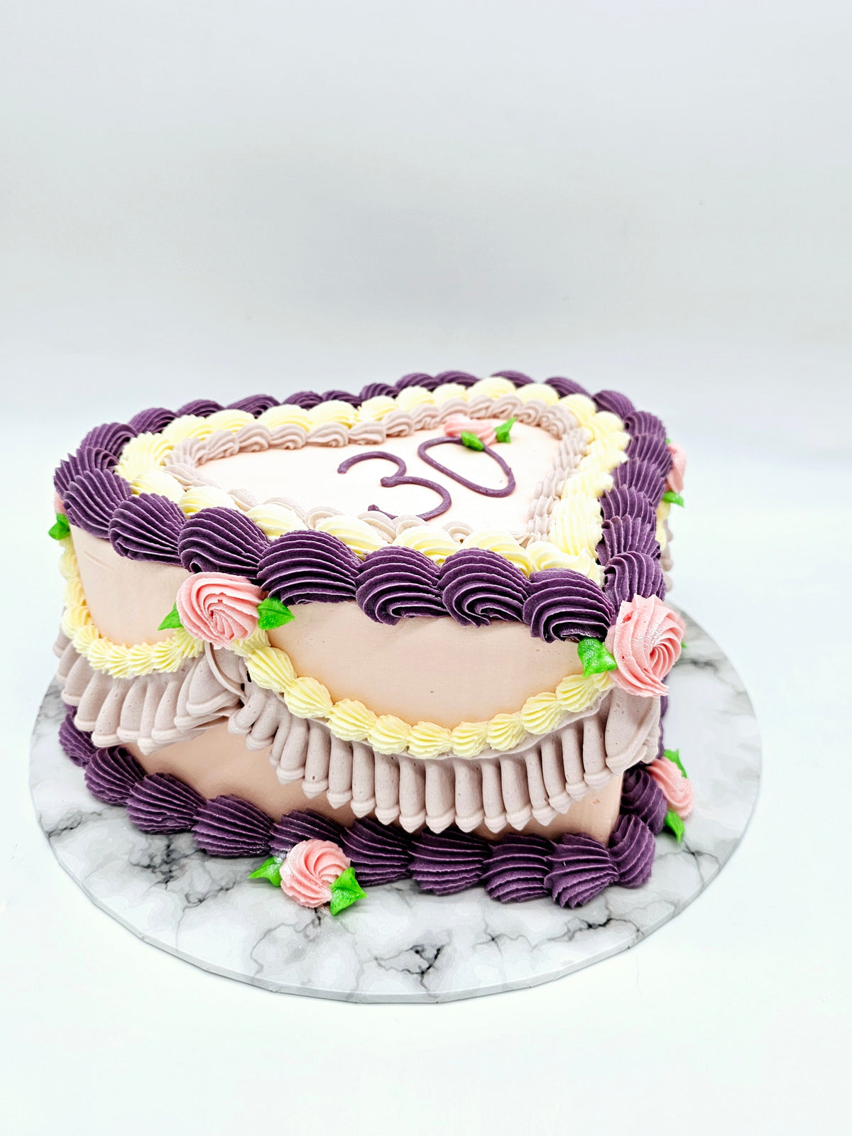 Vegan Vintage Piped Heart Cake – Floral Buttercream Design | Cake Secret