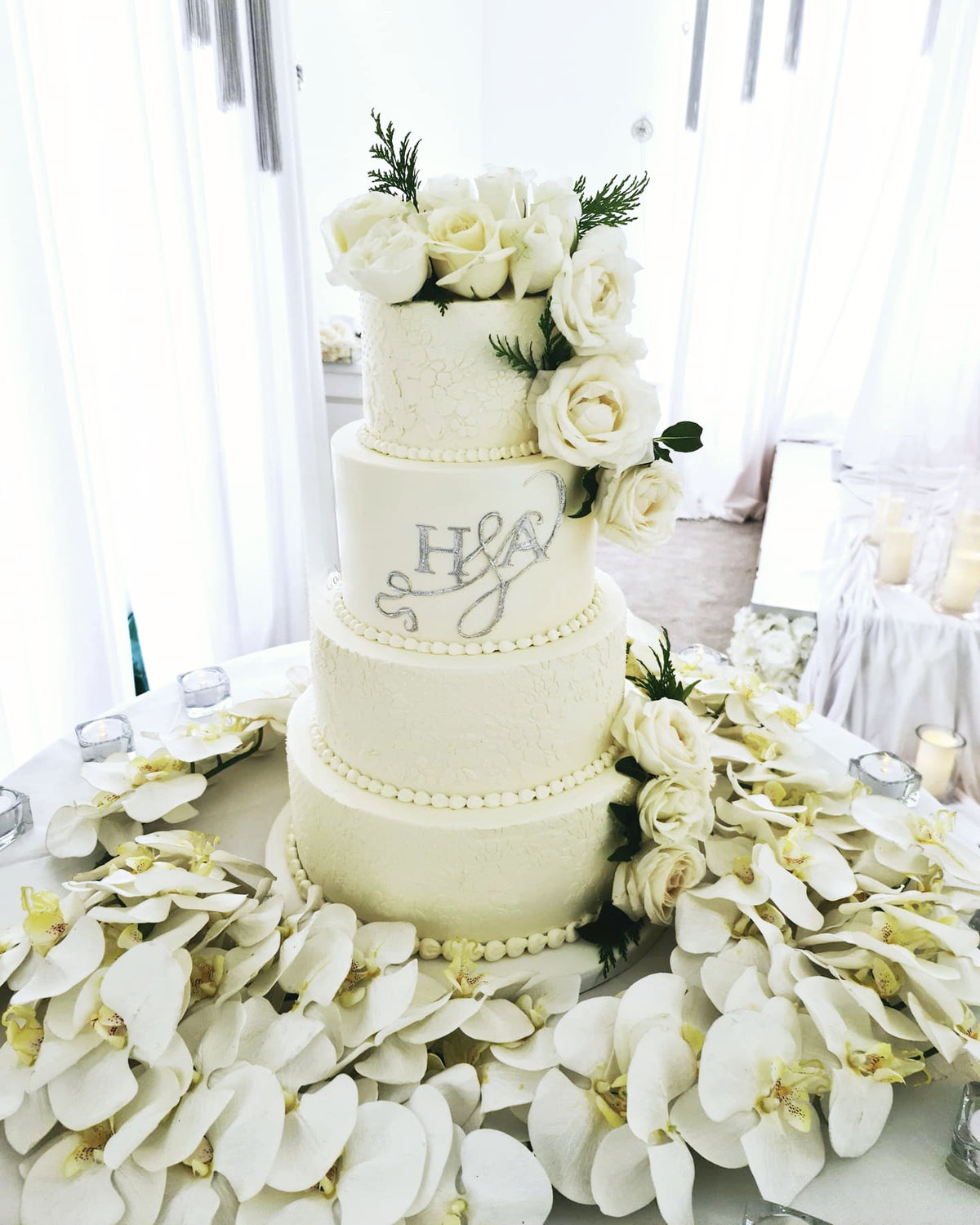 Timeless Love Elegant White Buttercream Wedding Cake with Initials and ...